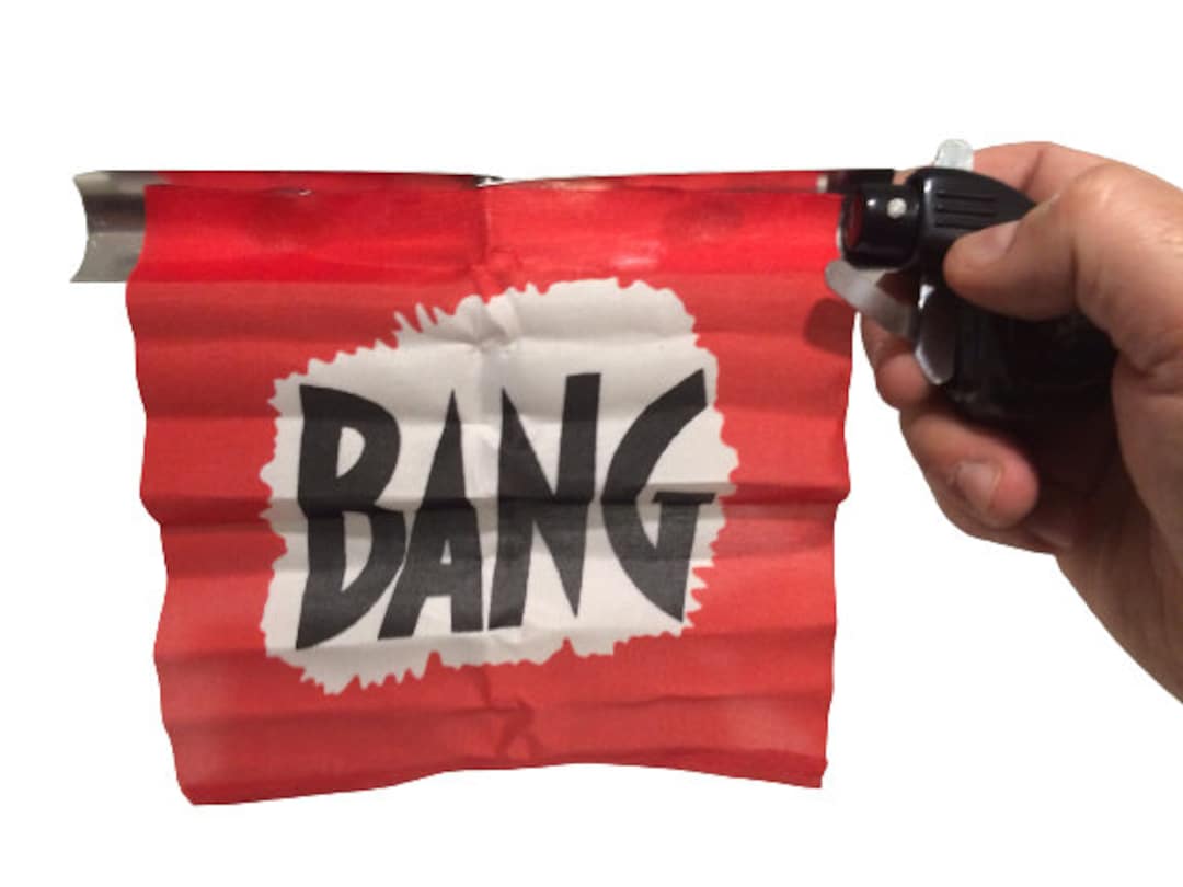 Vintage BANG GUN FLAG Red Mini Banner Clown Comedy Gag Toy Joke Stage ...