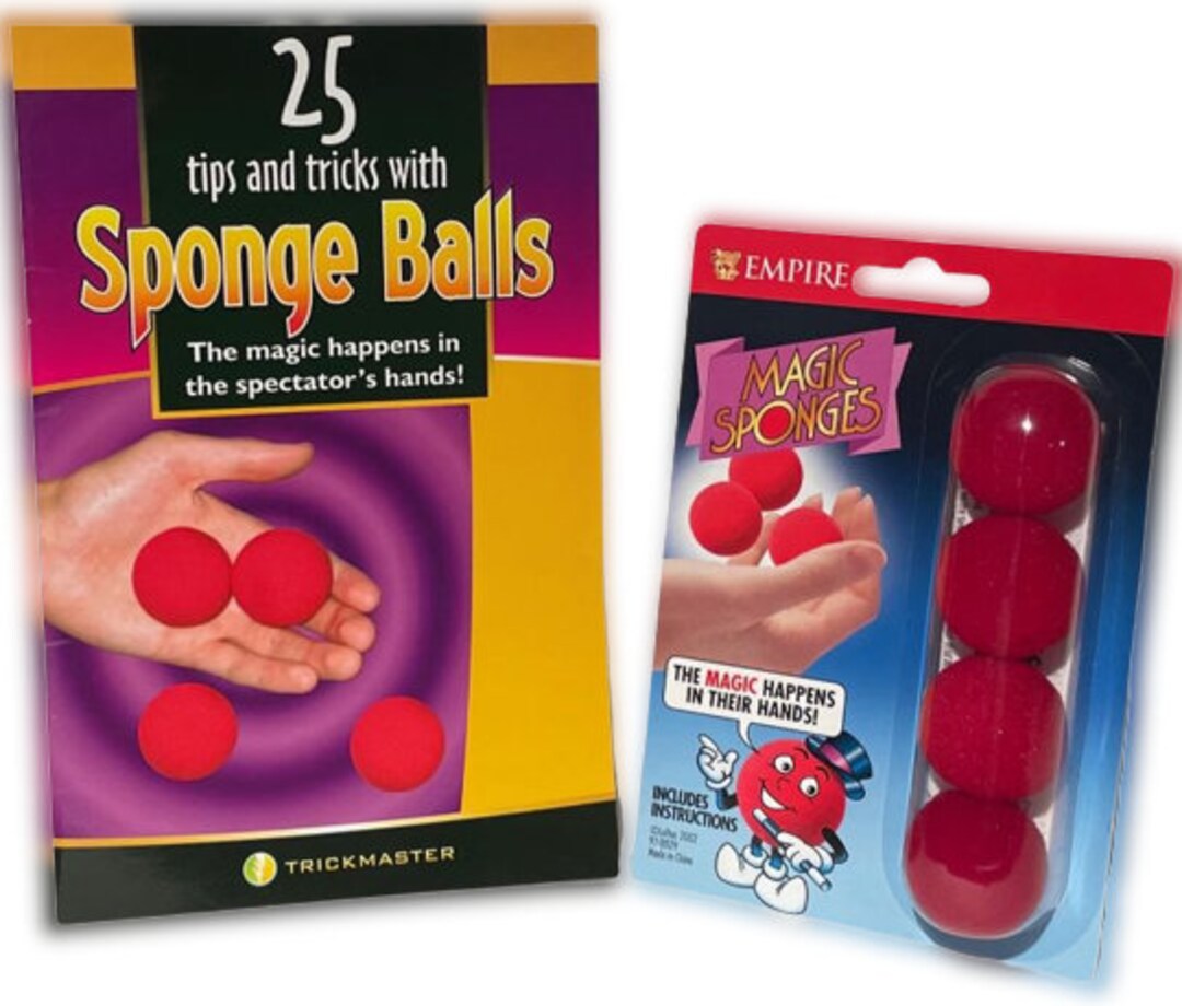 RED SPONGE BALLS + 25 Tips Booklet 4 Kid Size 1.25" Book Kit Magic ...