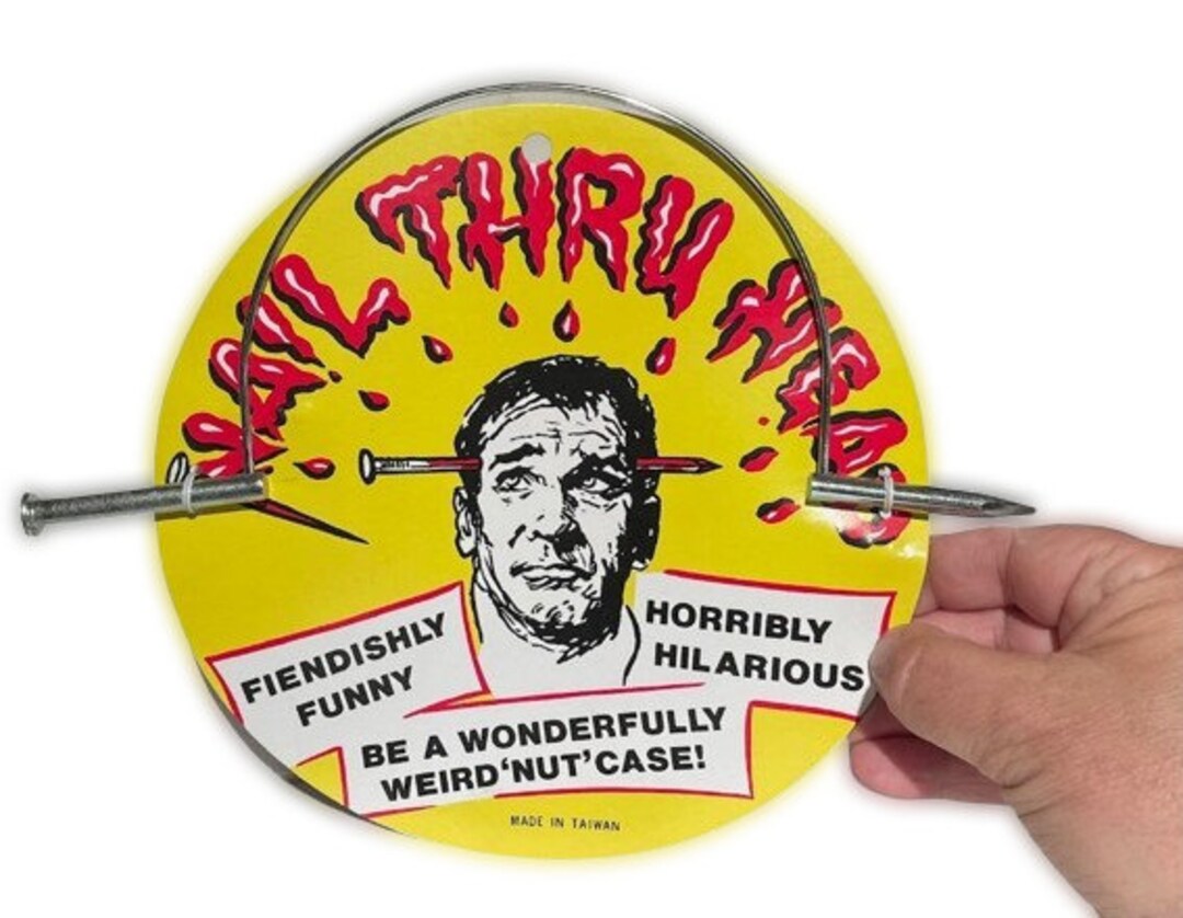 Vintage Funny Metal GIANT NAIL Thru HEAD Gag Fake Spike Joke Prank ...