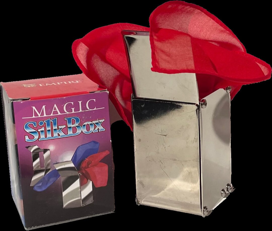Vintage Metal MAGIC SILK BOX Wonder Demon Trick Gimmick Silver Streamer ...