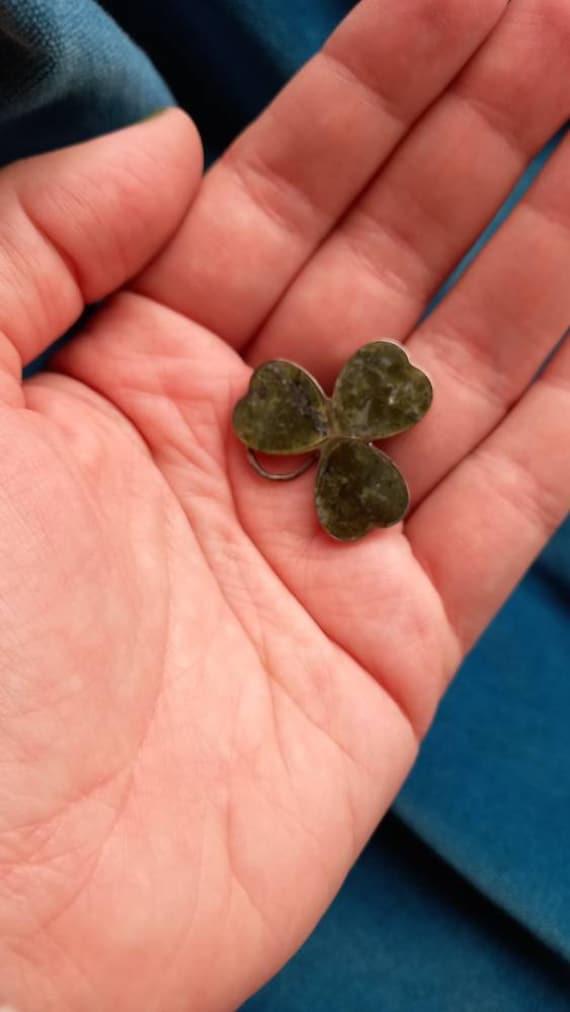 Antique Silver and Connemara Marble Shamrock Brooch, … - Gem