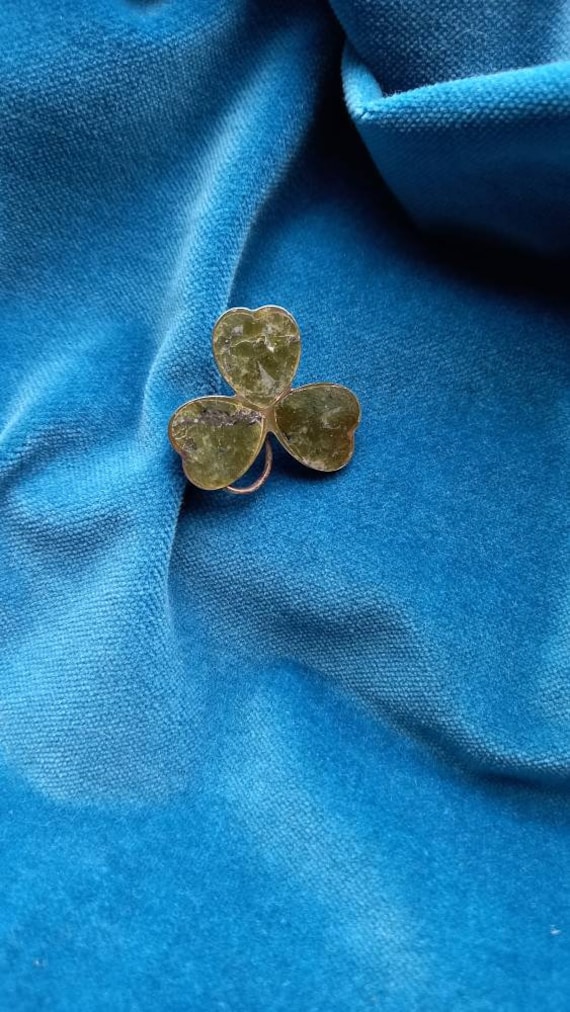Antique Silver and Connemara Marble Shamrock Brooch, … - Gem