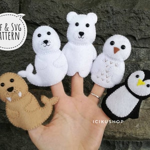 PDF, SVG : Cute Antarctica Animal Finger Puppets Hand Sewing Pattern ...