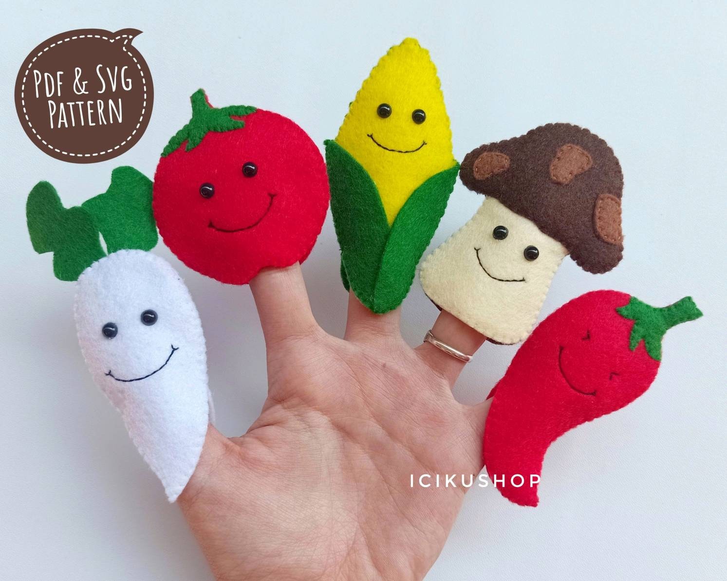 PDF, SVG : Vegetables 2 Felt Finger Puppets Hand Sewing Pattern and ...
