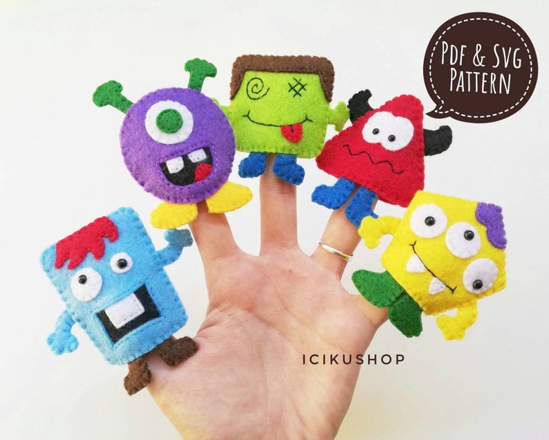 PDF SVG : Monster Shapes Felt Finger Puppets Hand Sewing - Etsy