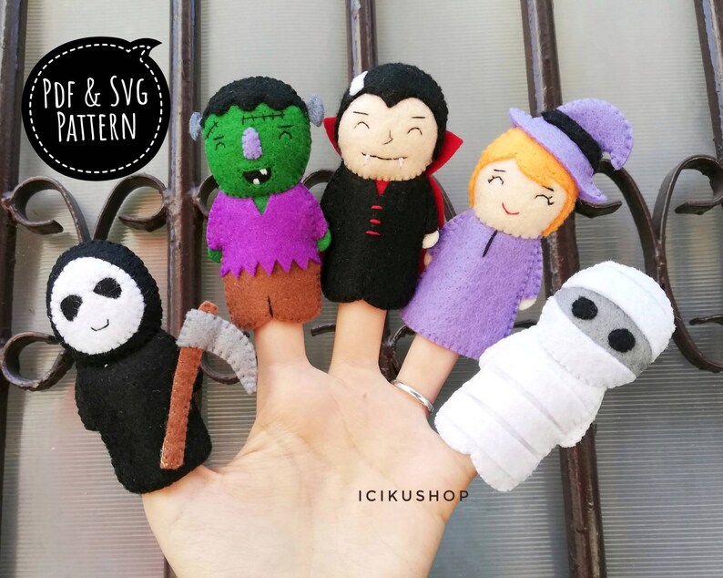 PDF, SVG : Halloween Felt Finger Puppets Hand Sewing Pattern and ...