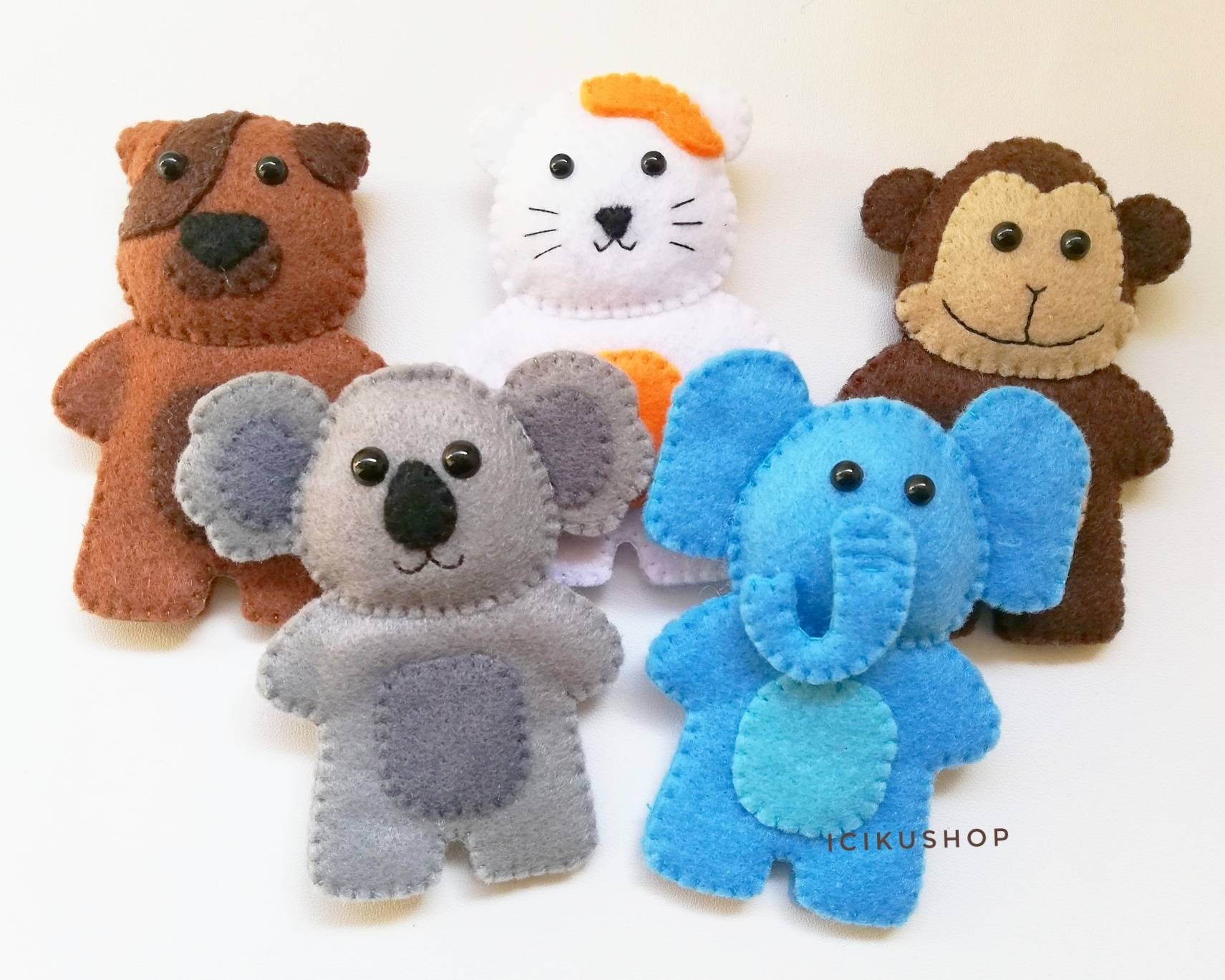 PDF, SVG : Cute Animal 2 Finger Puppets Hand Sewing Pattern and ...