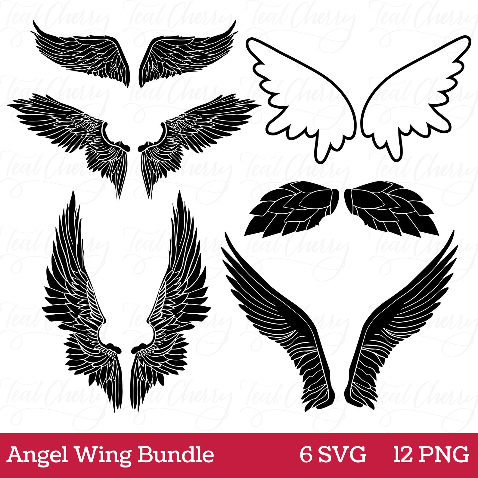 Angel Wings SVG Bundle Set of 6 Angel Wing Designs SVG and PNG Files ...