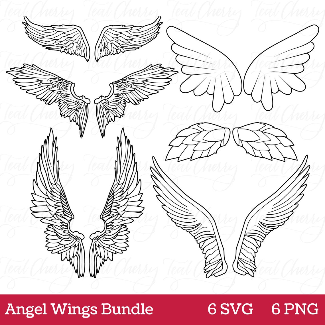 Angel Wings SVG Bundle - Set of 6 Angel Wing Outline Designs - SVG and ...