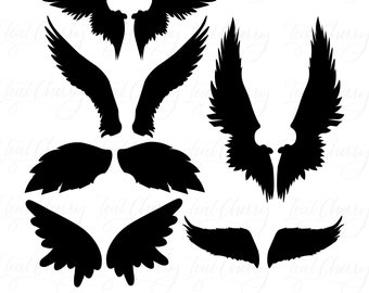 Angel Wings SVG Bundle Set of 6 Angel Wing Outline Designs SVG and PNG ...