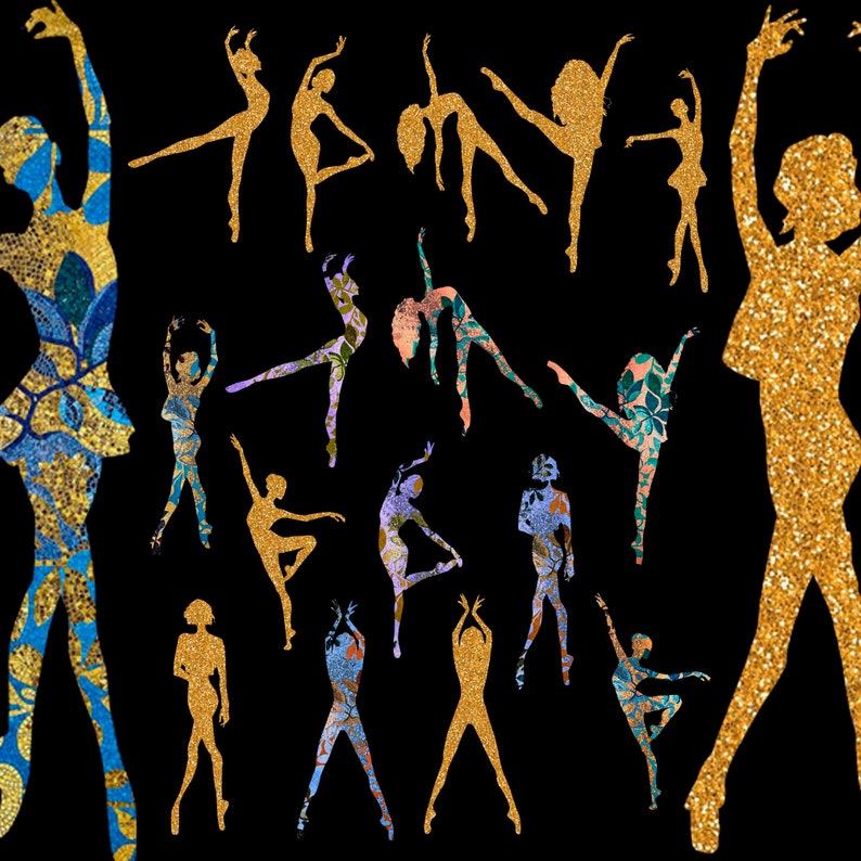 Clipart Dancers, Ballerinas Poses Stencil Golden Colored Ballerina ...