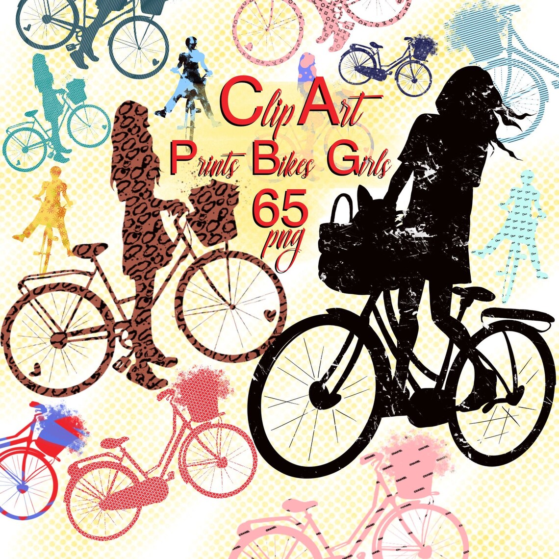 Clipart Bicycle Prints Drawings of Different Colors for - Etsy