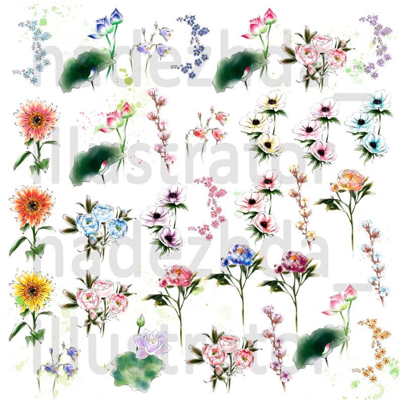 Bright Watercolor Floral Clipart, Summer Flowers, Bouquets, Wreath ...