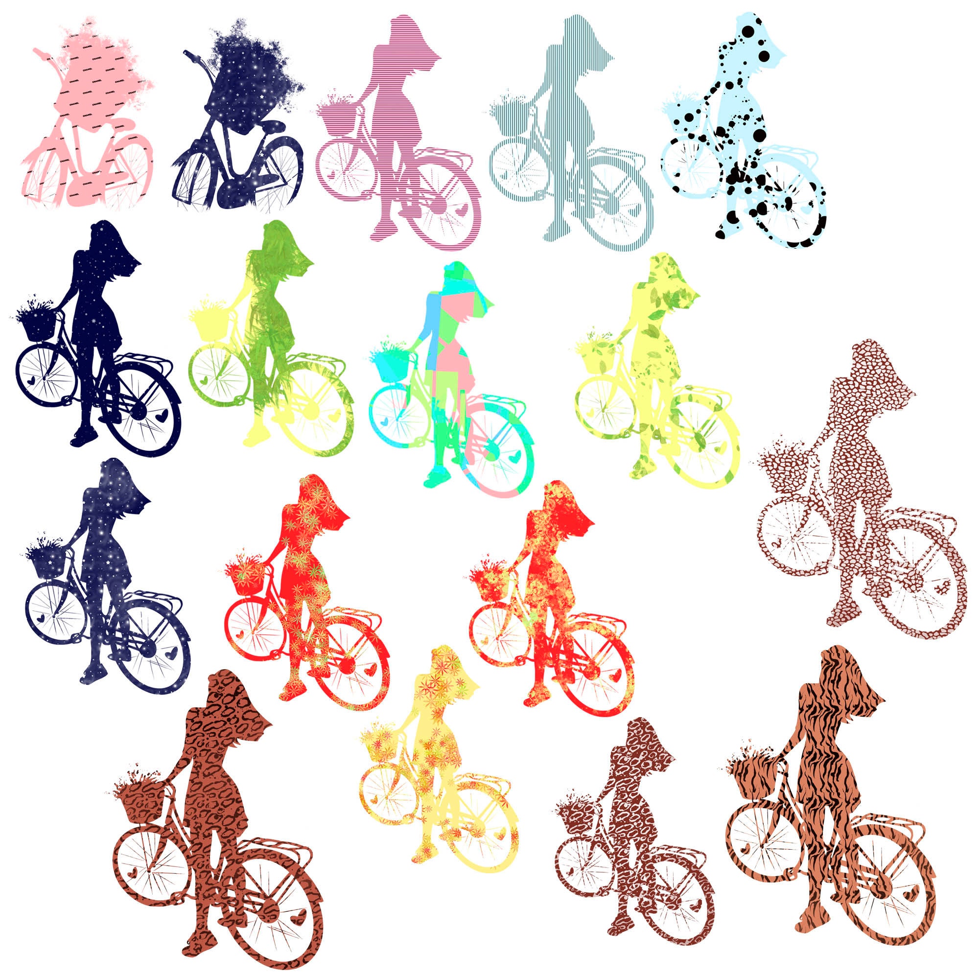 Clipart Bicycle Prints Drawings of Different Colors for - Etsy
