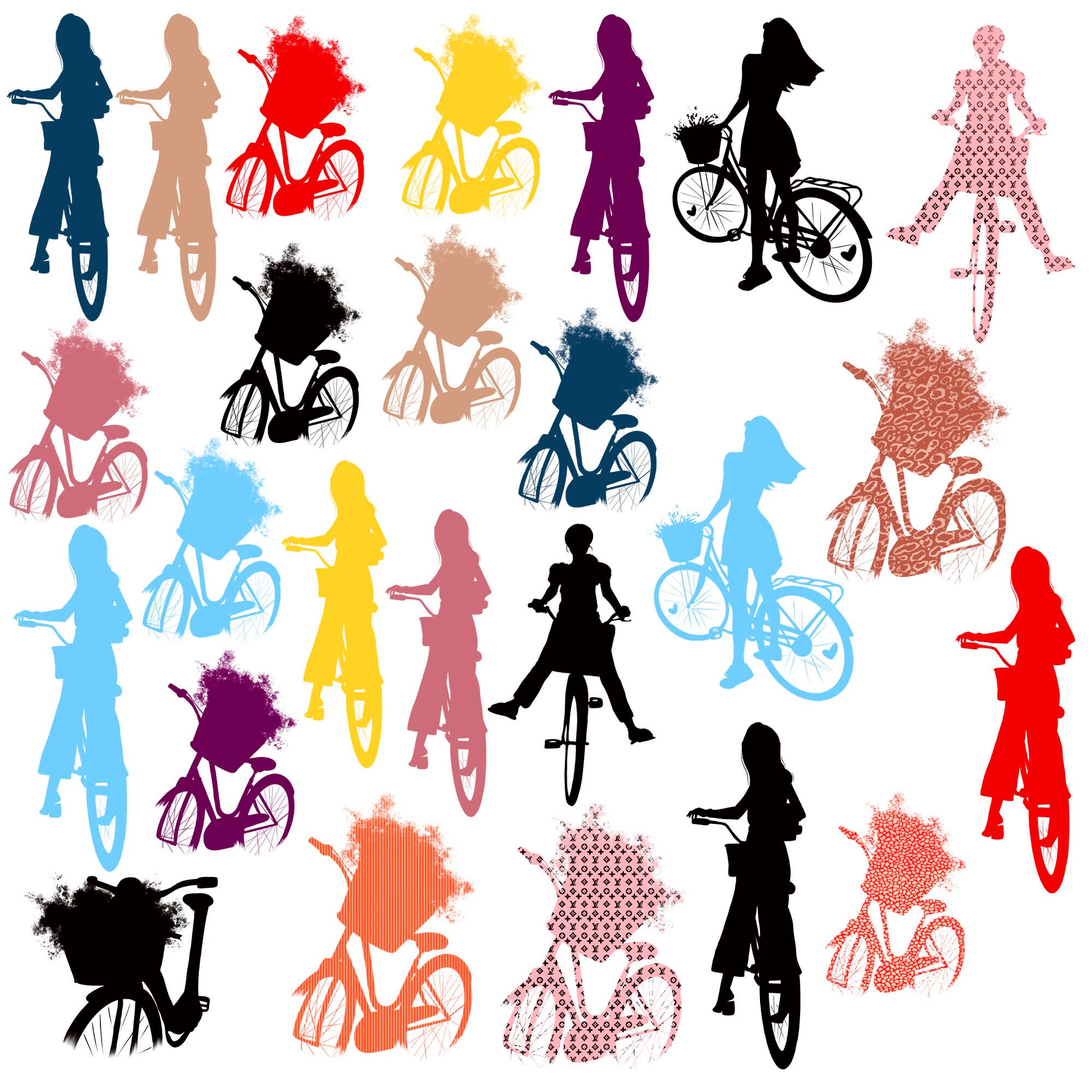 Clipart Bicycle Prints Drawings of Different Colors for - Etsy