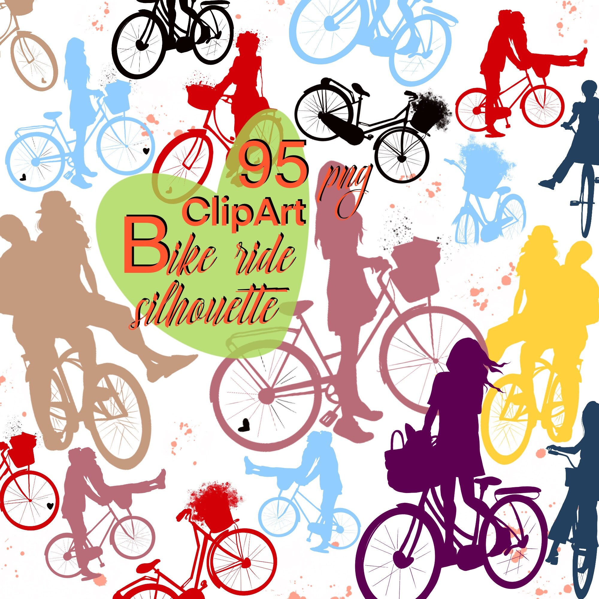 Clipart Bicycle Prints Drawings of Different Colors for - Etsy