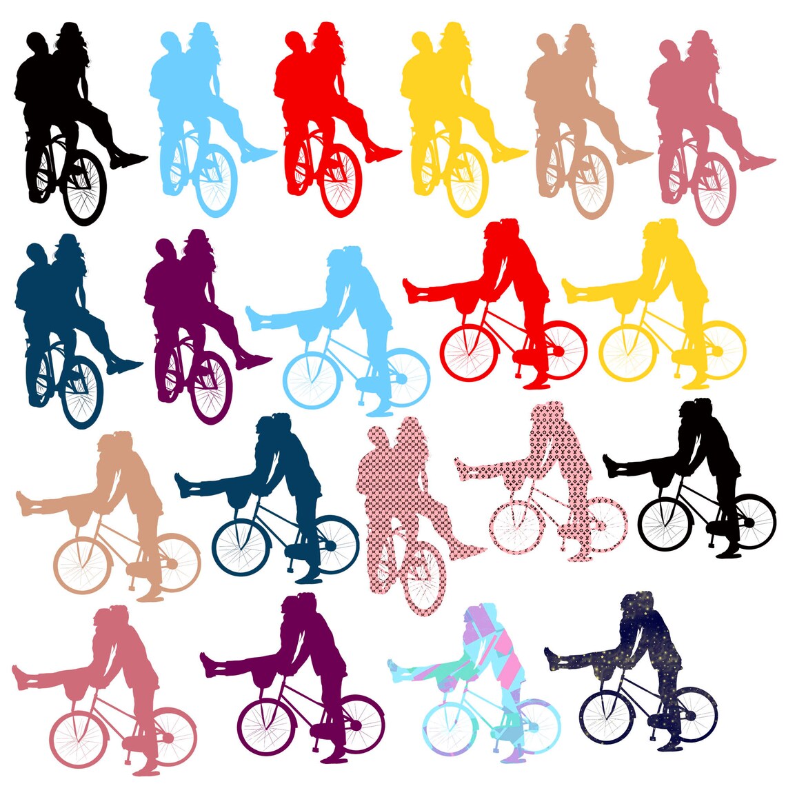 Clipart Bicycle Prints Drawings of Different Colors for - Etsy