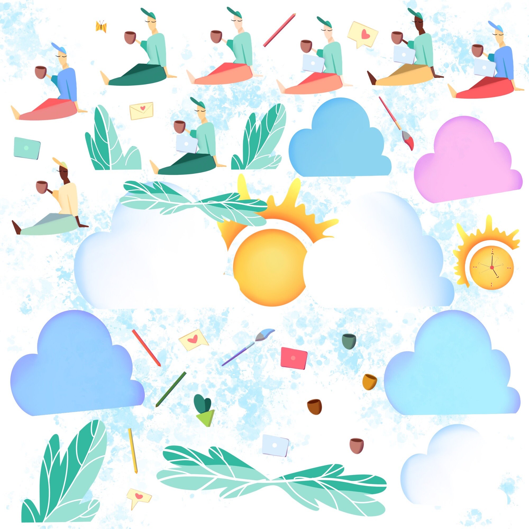 Work at Home Tele Work Icons Clipart Scrapbook Set Stay Cute Stickers ...