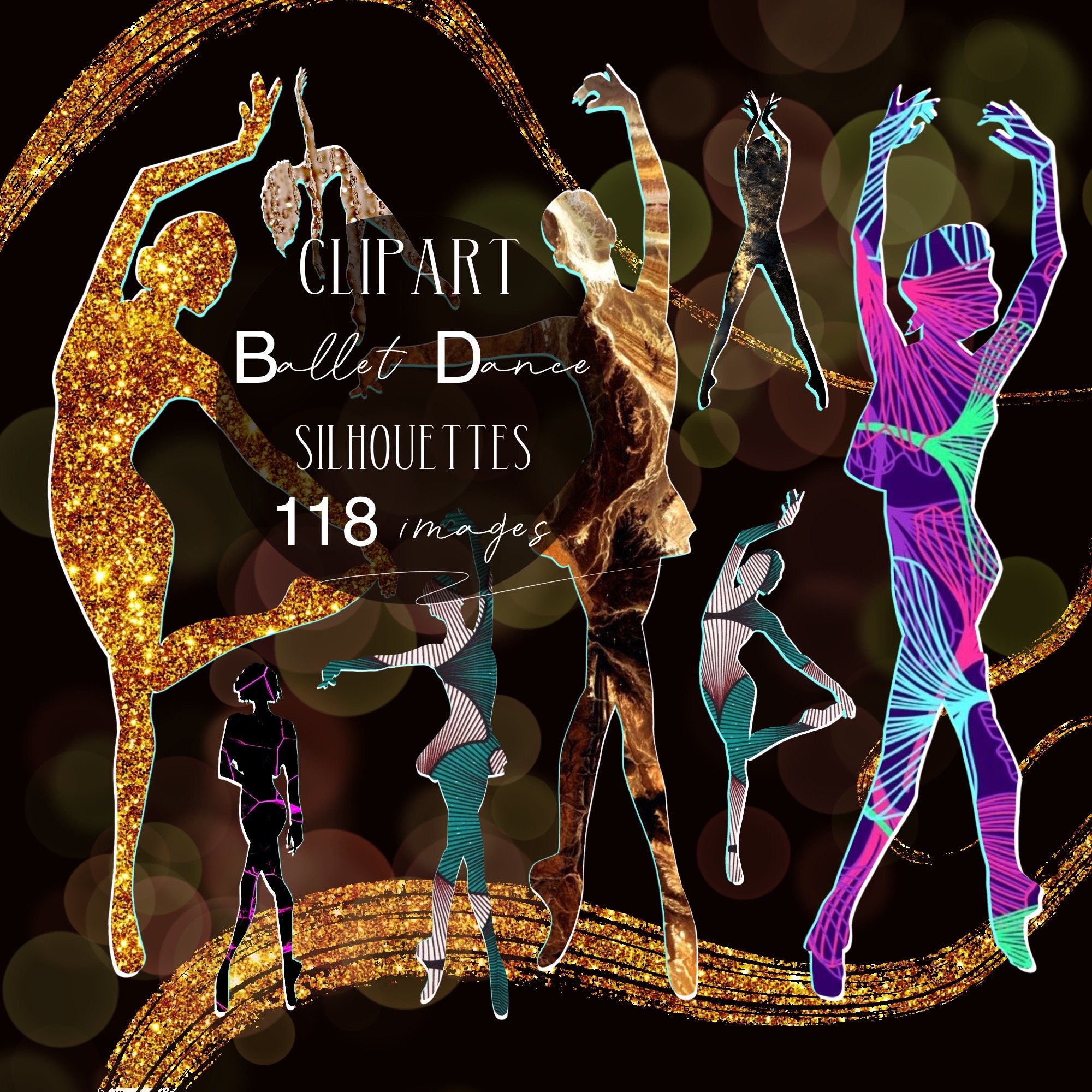 Clipart Ballet Silhouettes Gold, Ballerina Silhouette, Sequin ...