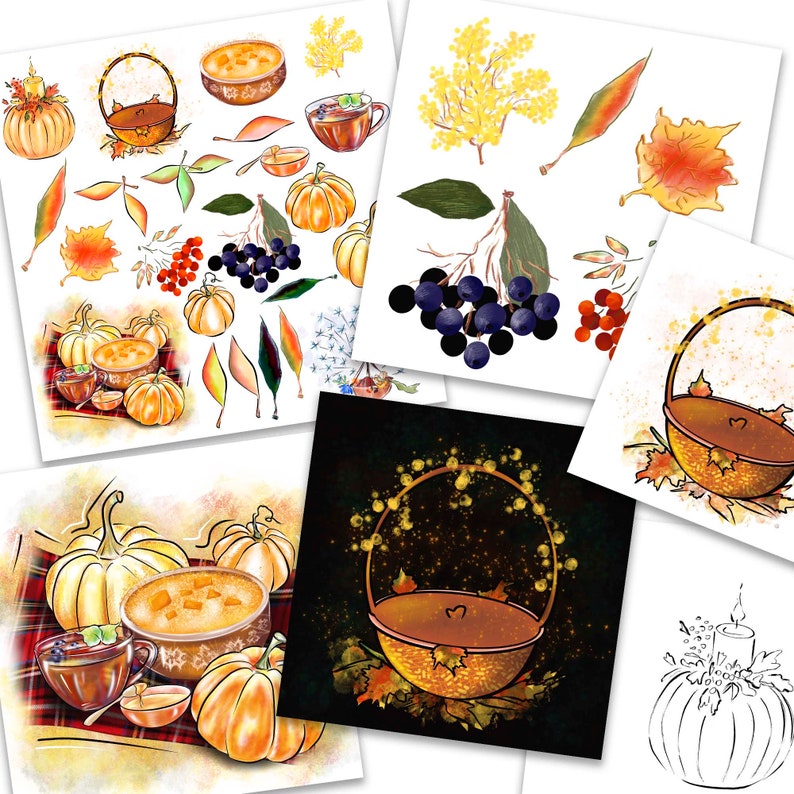 Art Pumpkins Fall Acorns Leaves, Berries Watercolor Clipart Set, Autumn ...