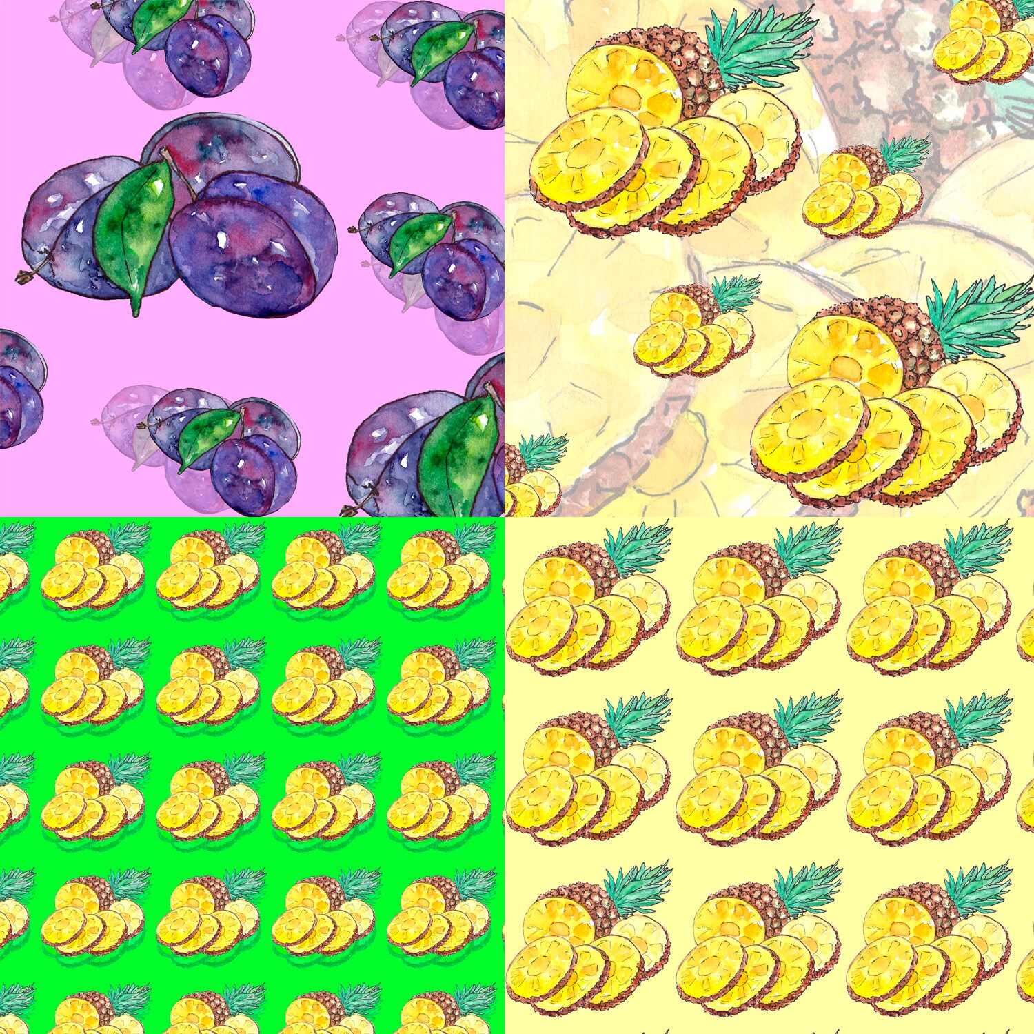Summer Digital Paper Pack: "tutti Frutti" Tropical Fruits Background ...