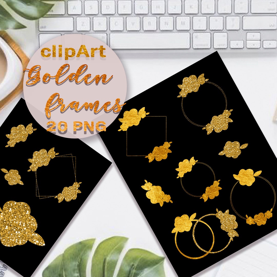 Clipart Golden Frames, Gold Glitter Frame Clipart, Golden Frames Clip ...