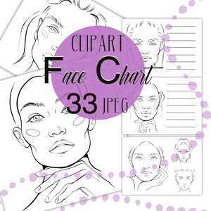 Face Chart for Makeup, Clip Art Face Charts, Printable Make up Artist ...