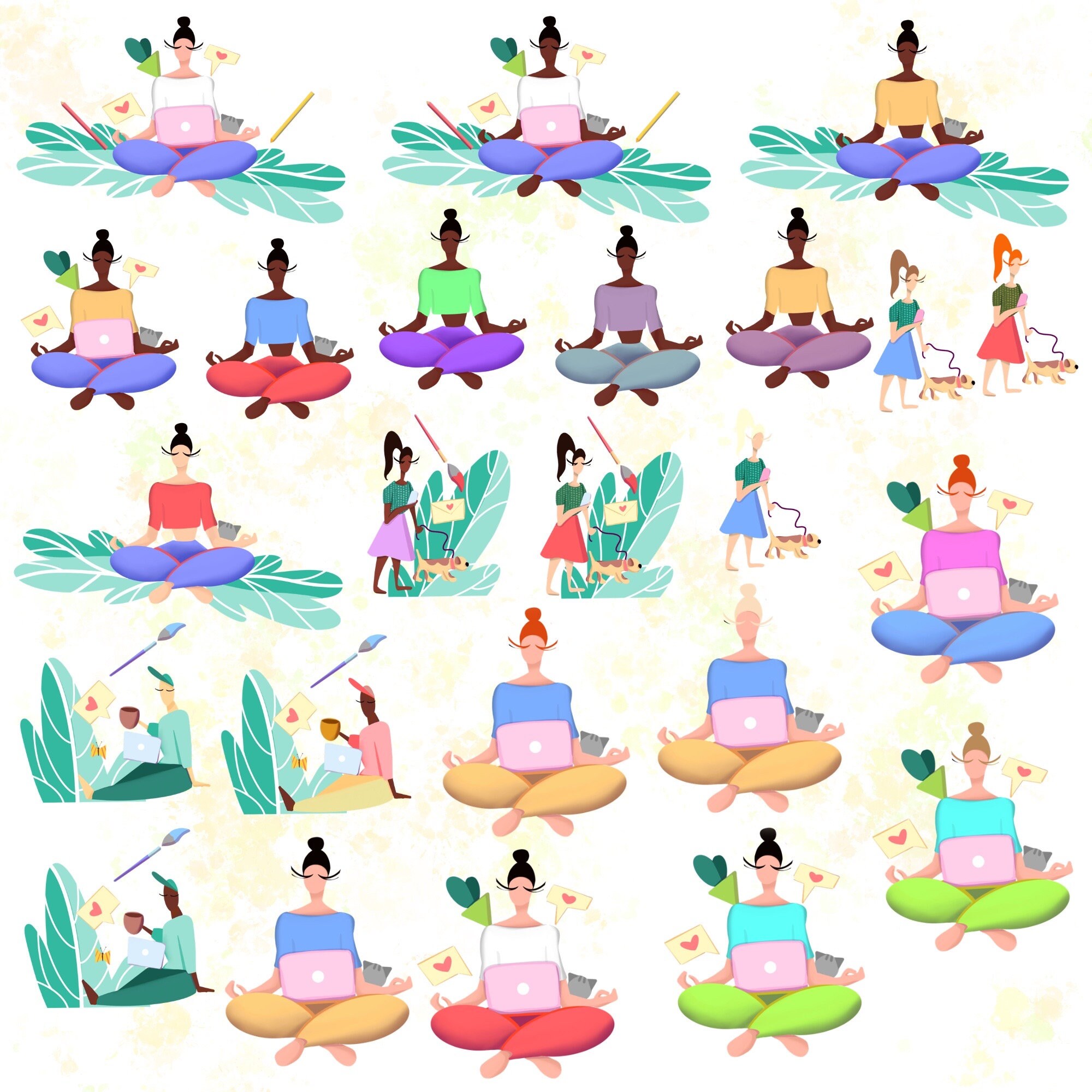 Work at Home Tele Work Icons Clipart Scrapbook Set Stay Cute Stickers ...