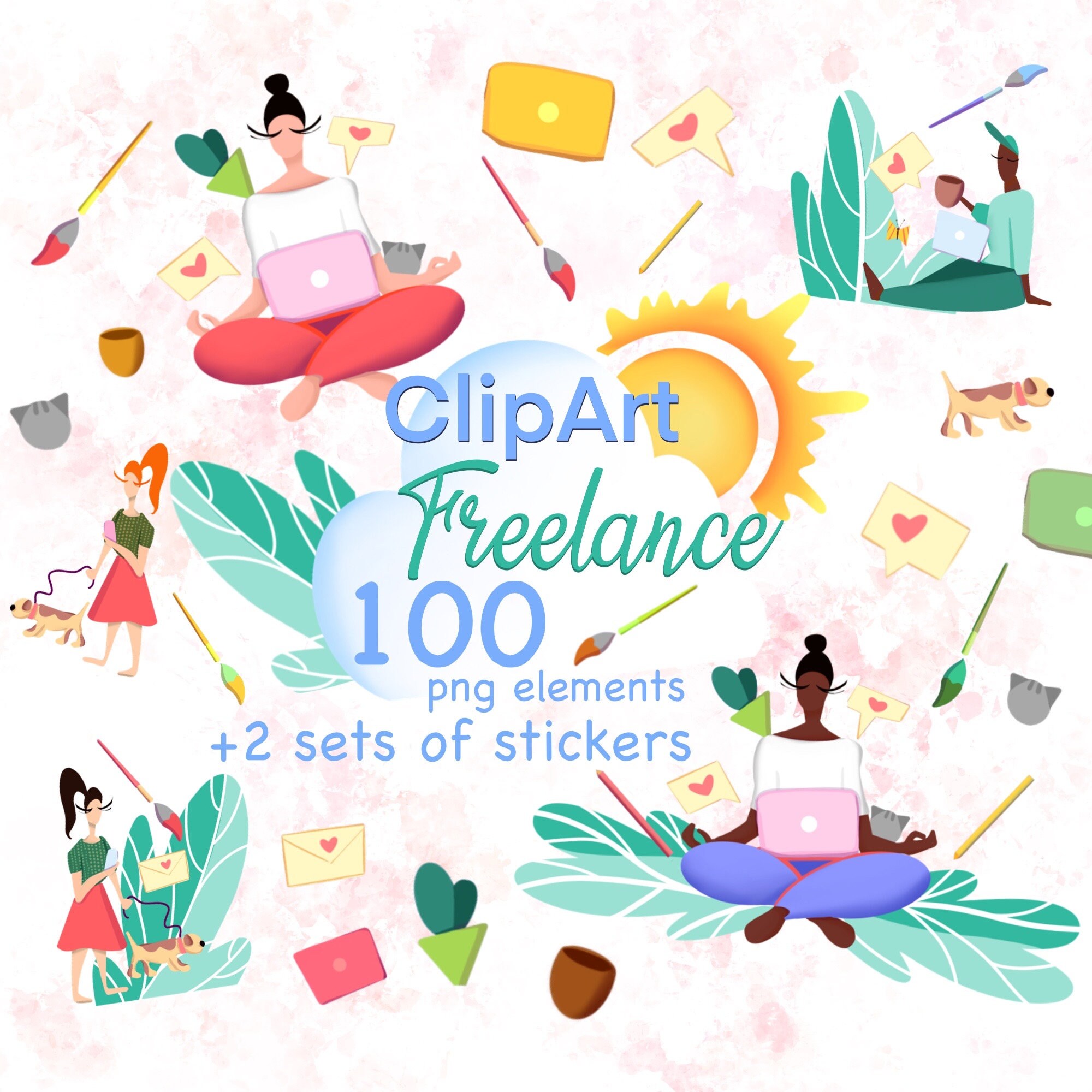 Work at Home Tele Work Icons Clipart Scrapbook Set Stay Cute Stickers ...