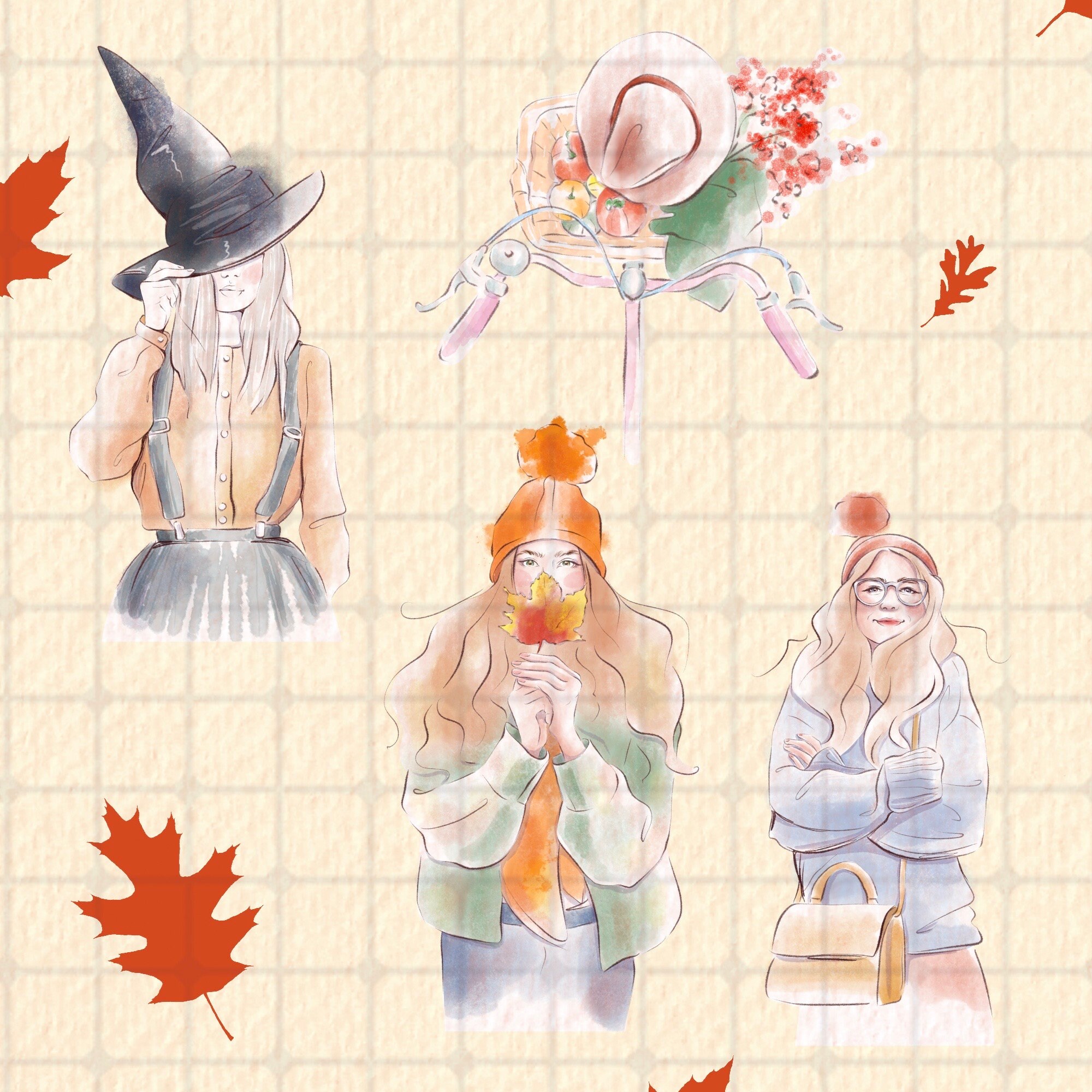 Watercolor Drawings Autumn Halloween Clipart Pumpkin Girls - Etsy