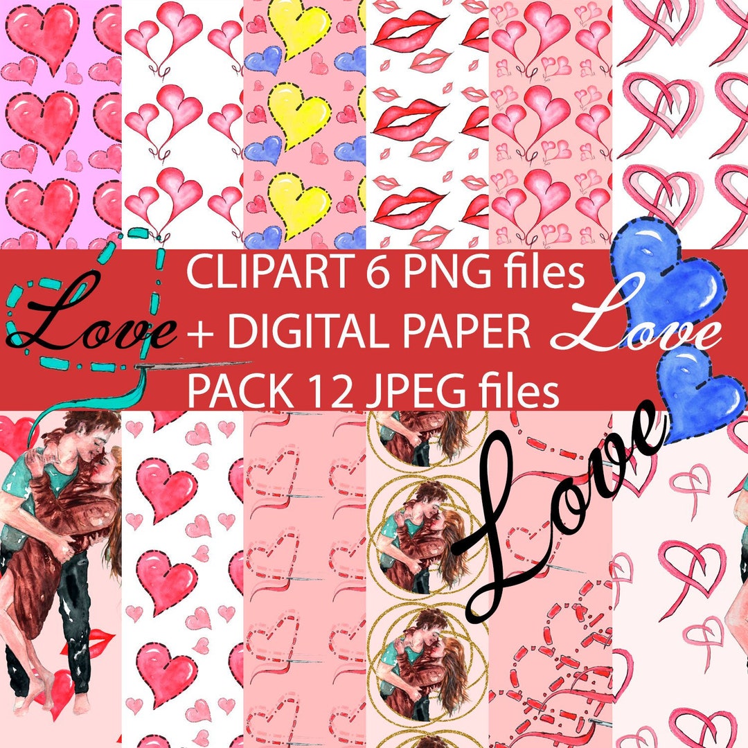 Watercolor Digital Papers, Planner Stickers Papers, Love Patterns ...
