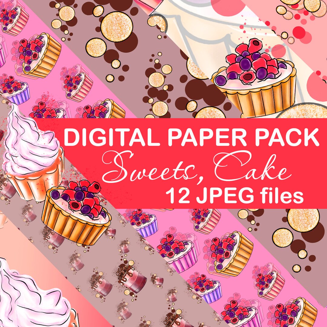 Paper Sweets, Cake, Digital Sweets Seamless Paper Pack, 12 Printable ...