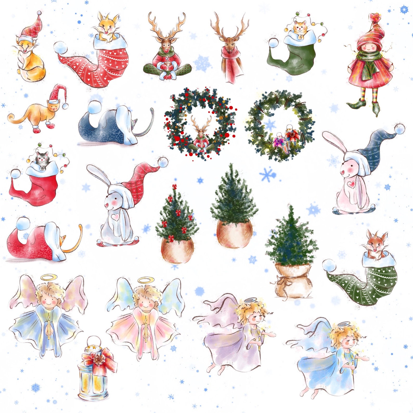 Clipart Merry Christmas, Winter Clipart,watercolor Clipart, Holiday ...