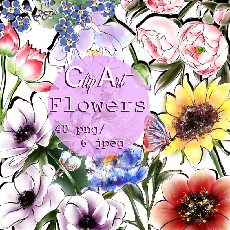 Bright Watercolor Floral Clipart, Summer Flowers, Bouquets, Wreath ...