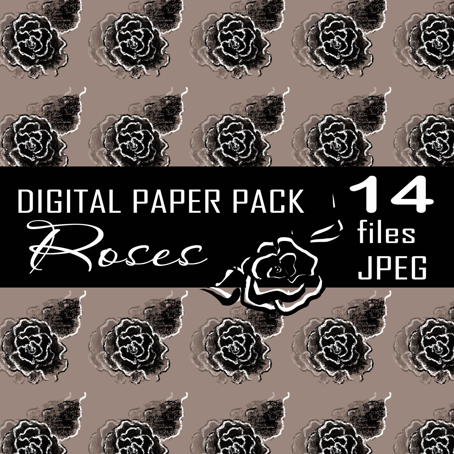Black Digital Paper, Rose Digital Paper Pack, Black Roses, Wedding ...