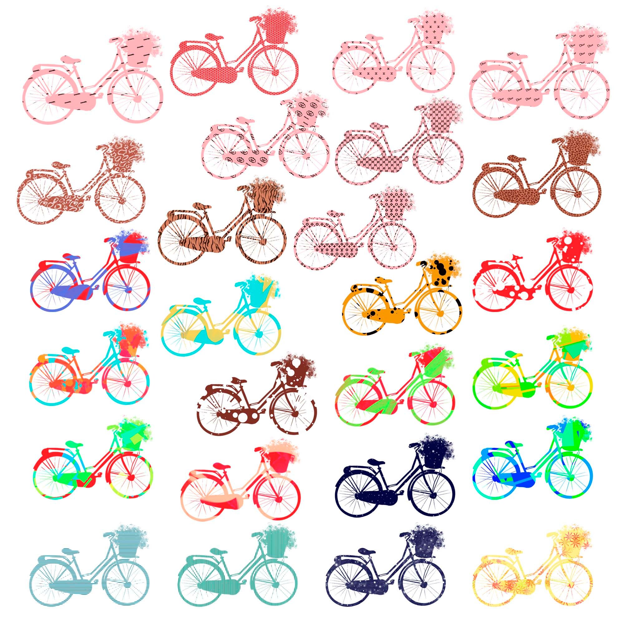 Clipart Bicycle Prints Drawings of Different Colors for - Etsy