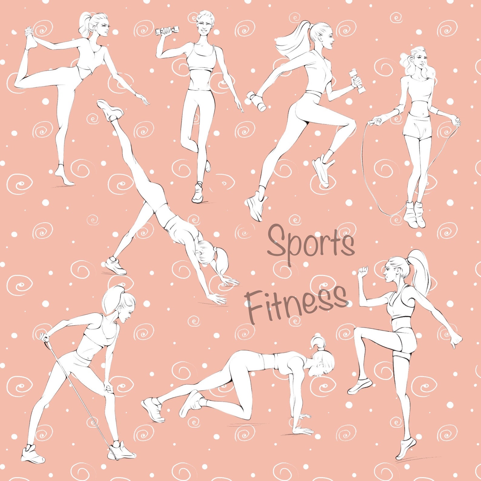 Clipart Fitness Sports Poses, Girls Watercolor Clip Art, Planner Art ...