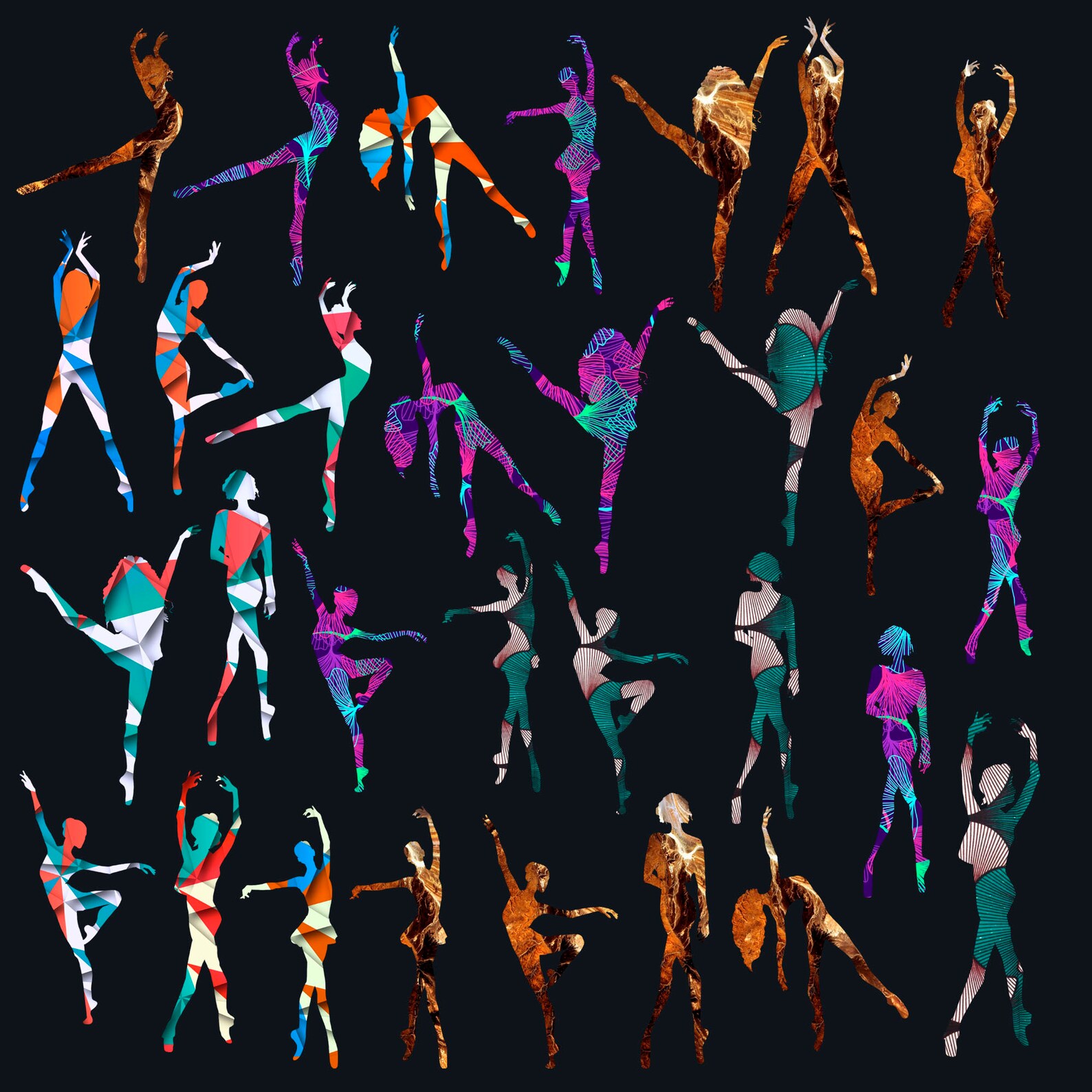 Clipart Ballet Silhouettes Gold, Ballerina Silhouette, Sequin ...