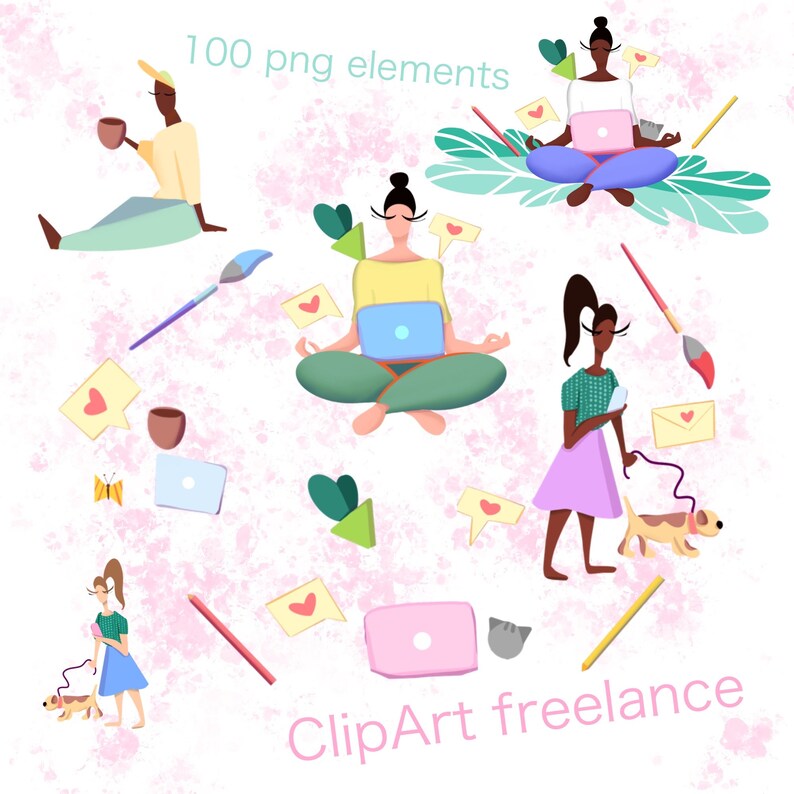 Work at Home Tele Work Icons Clipart Scrapbook Set Stay Cute Stickers ...