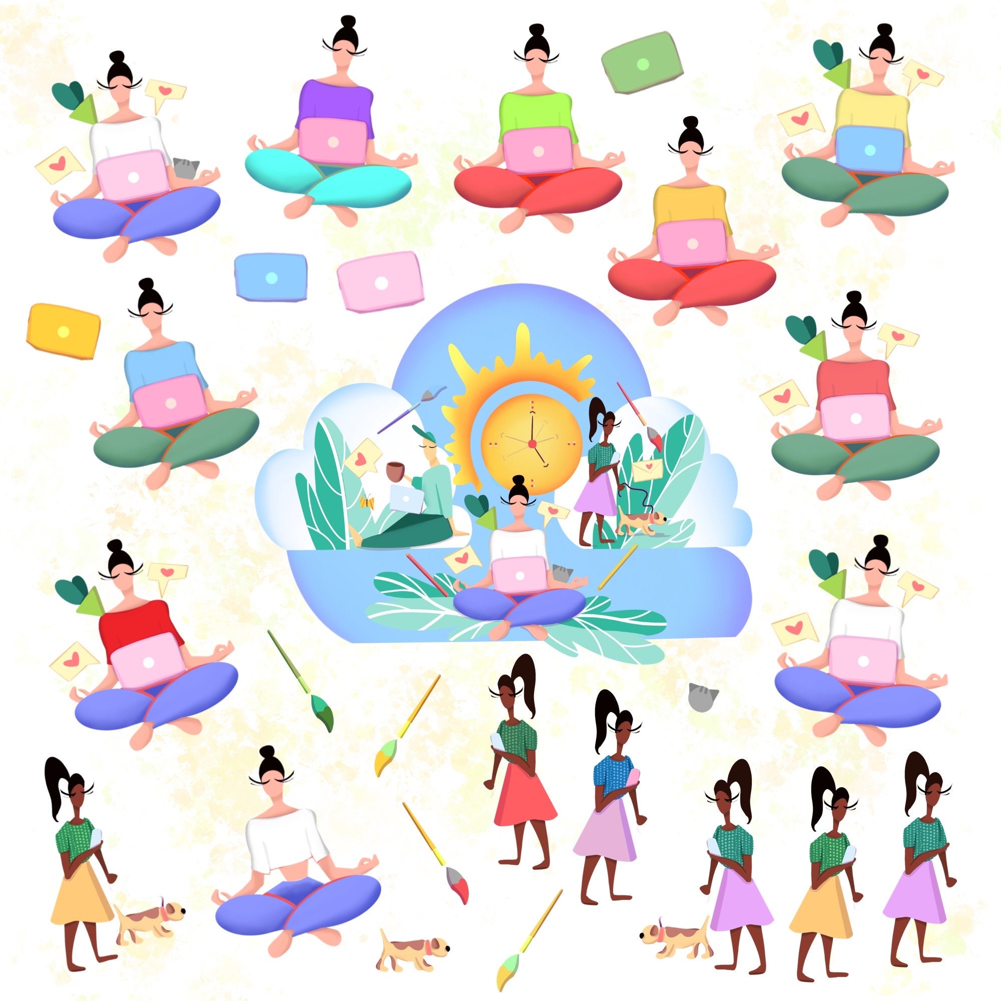 Work at Home Tele Work Icons Clipart Scrapbook Set Stay Cute Stickers ...