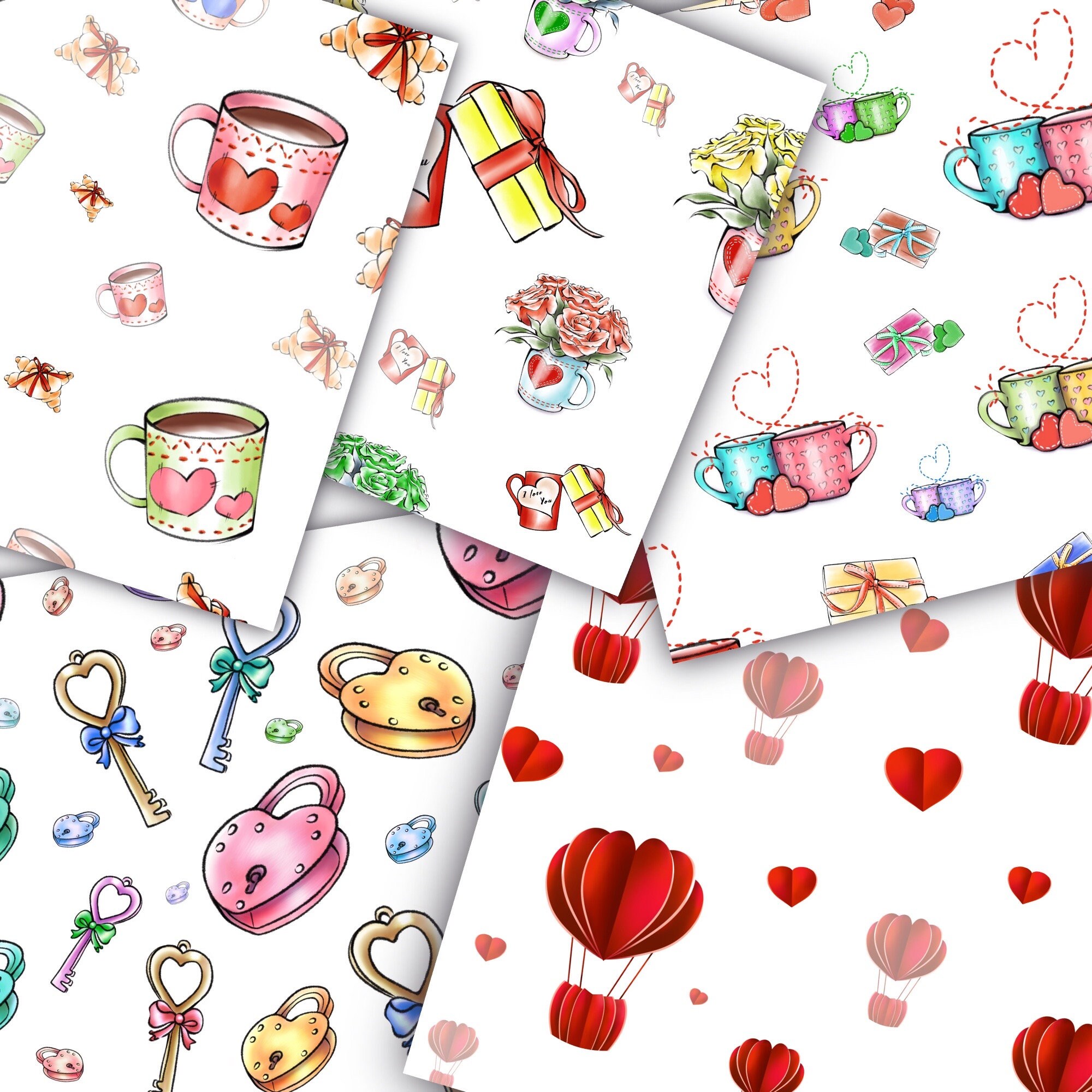 Seamless Patterns Valentine's Day Watercolor Print Set - Etsy