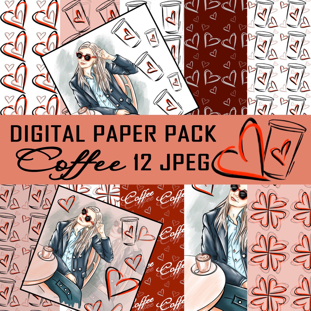 Coffee Paper Pack Coffee Scrapbook Paper Watercolor Coffee Shop Digital ...