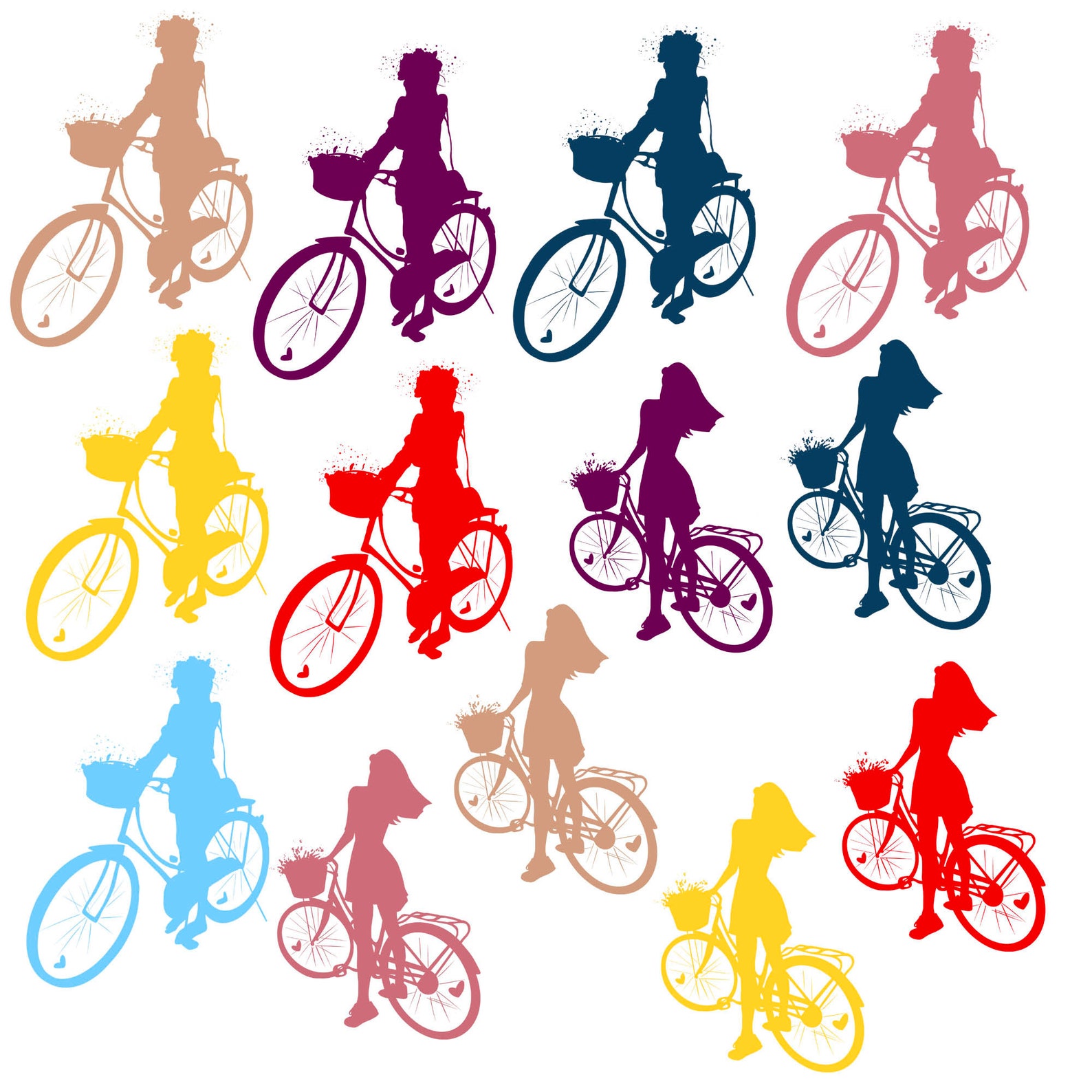 Clipart Bicycle Prints Drawings of Different Colors for - Etsy