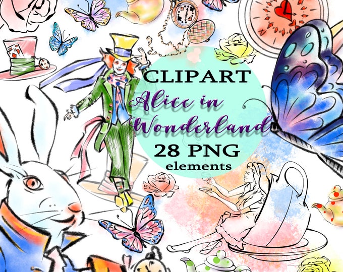 Alice in Wonderland Art Watercolor Glass Hat, Hatter, Tea, White Rabbit ...