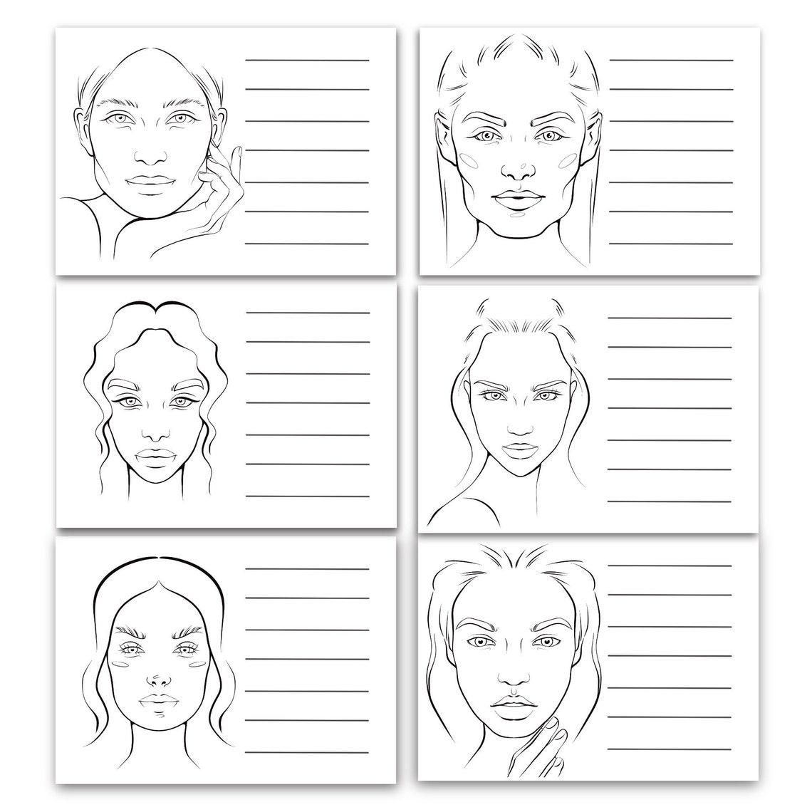 Face Chart for Makeup Clip Art Face Charts Printable Make up - Etsy