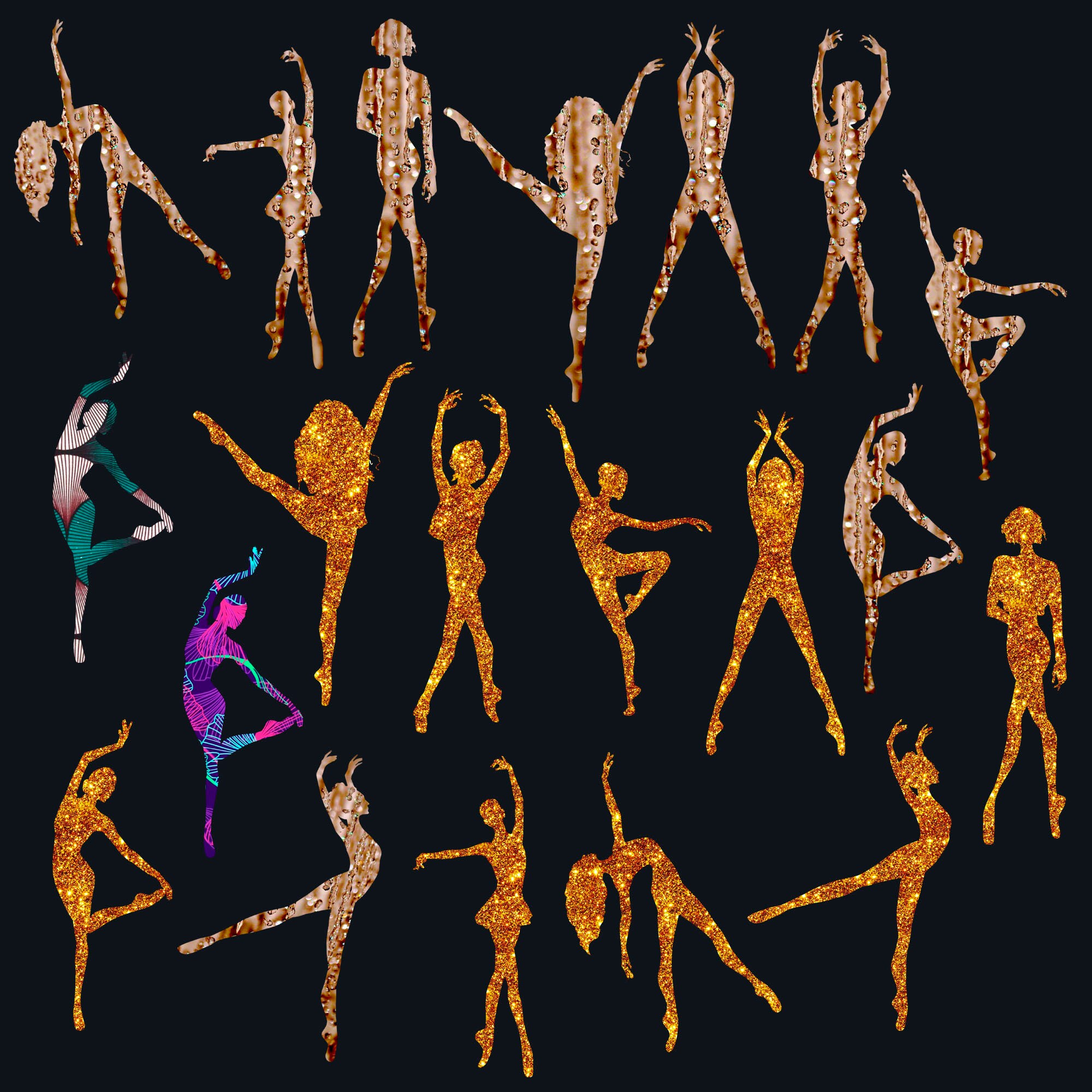 Clipart Ballet Silhouettes Gold, Ballerina Silhouette, Sequin ...