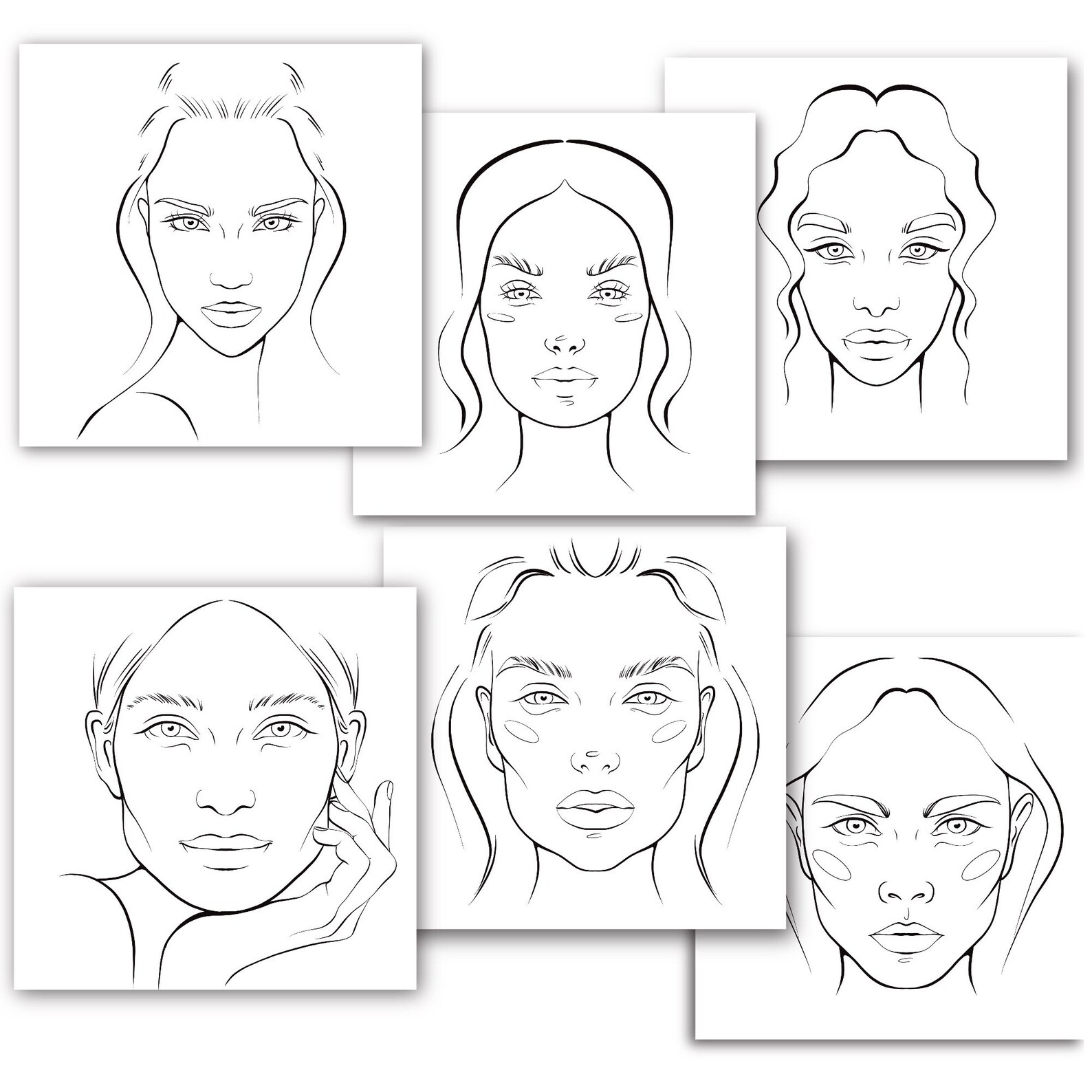 Face Chart for Makeup, Clip Art Face Charts, Printable Make up Artist ...