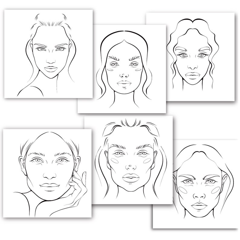 Face Chart for Makeup, Clip Art Face Charts, Printable Make up Artist ...