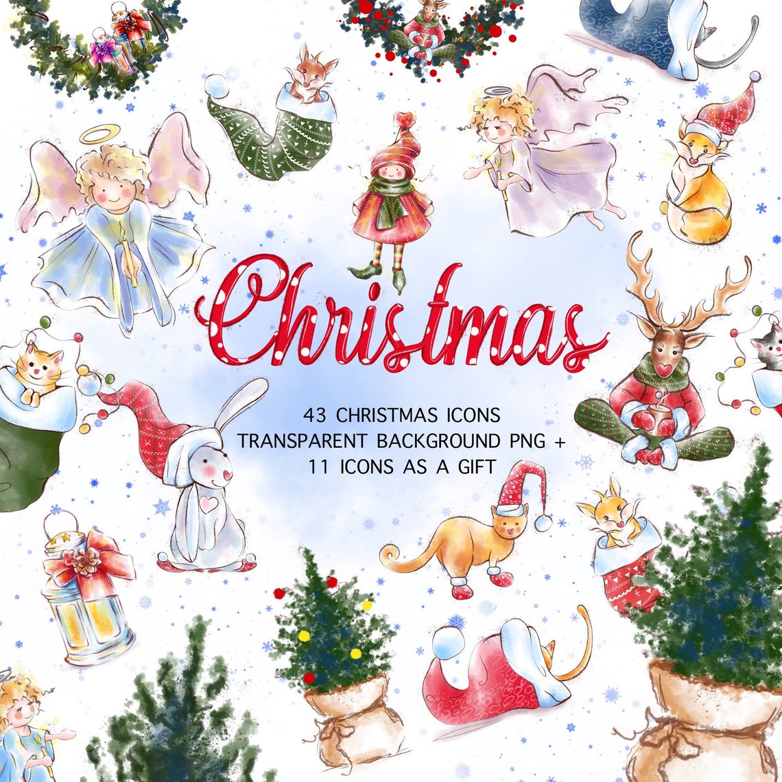 Clipart Merry Christmas, Winter Clipart,watercolor Clipart, Holiday ...