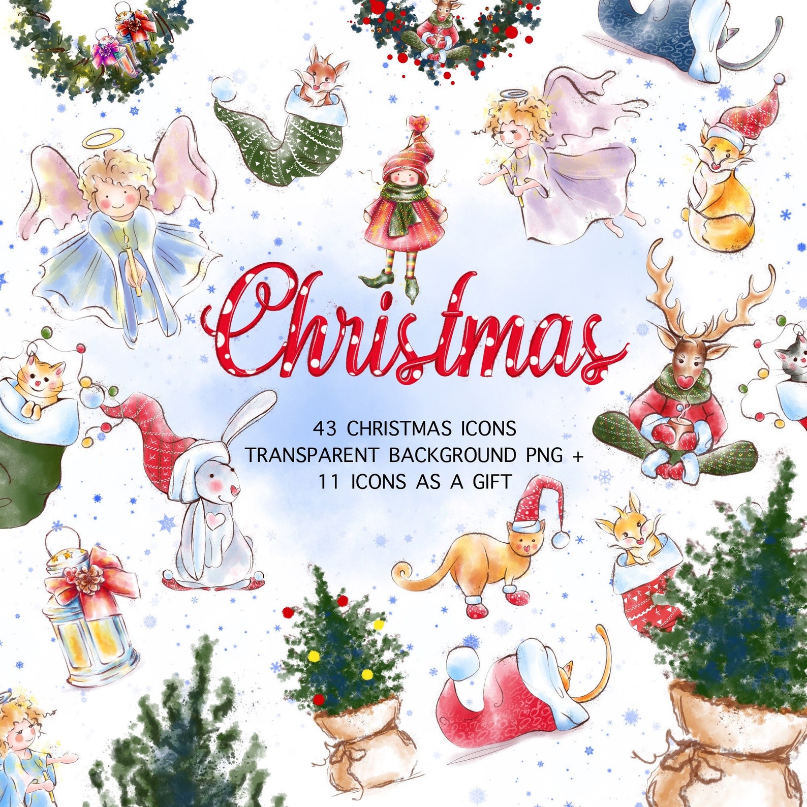 Clipart Merry Christmas, Winter Clipart,watercolor Clipart, Holiday ...